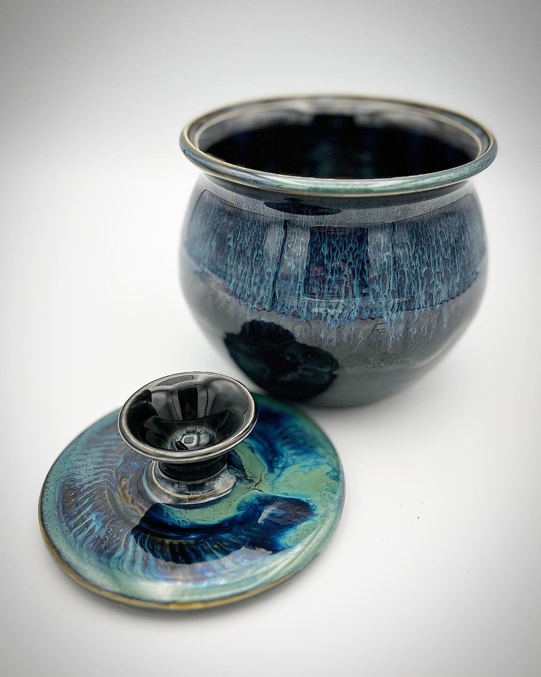 Ceramic Handmade Lidded Jar Glazed W/ Obsidian & Seaweed - Etsy