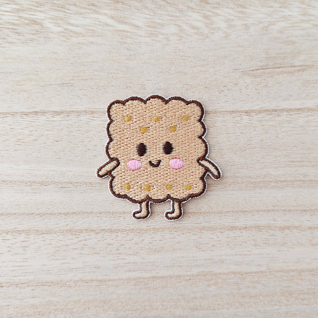 Smiling Square Biscuit Iron on Patch, Embroidery Patch, Cute Kawaii ...