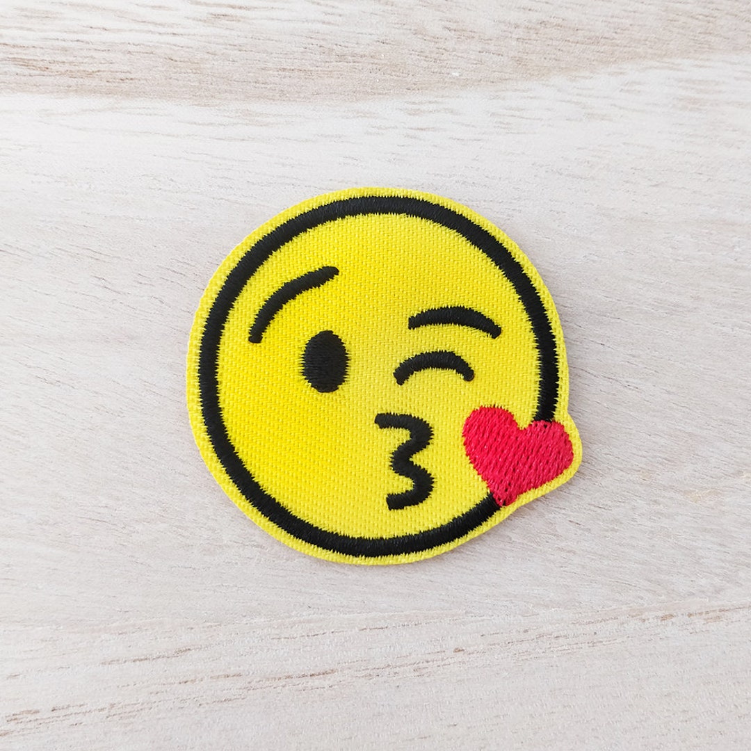 Winky Face Kiss Heart Emoji Iron on Patch, Embroidery Patch, Cute ...