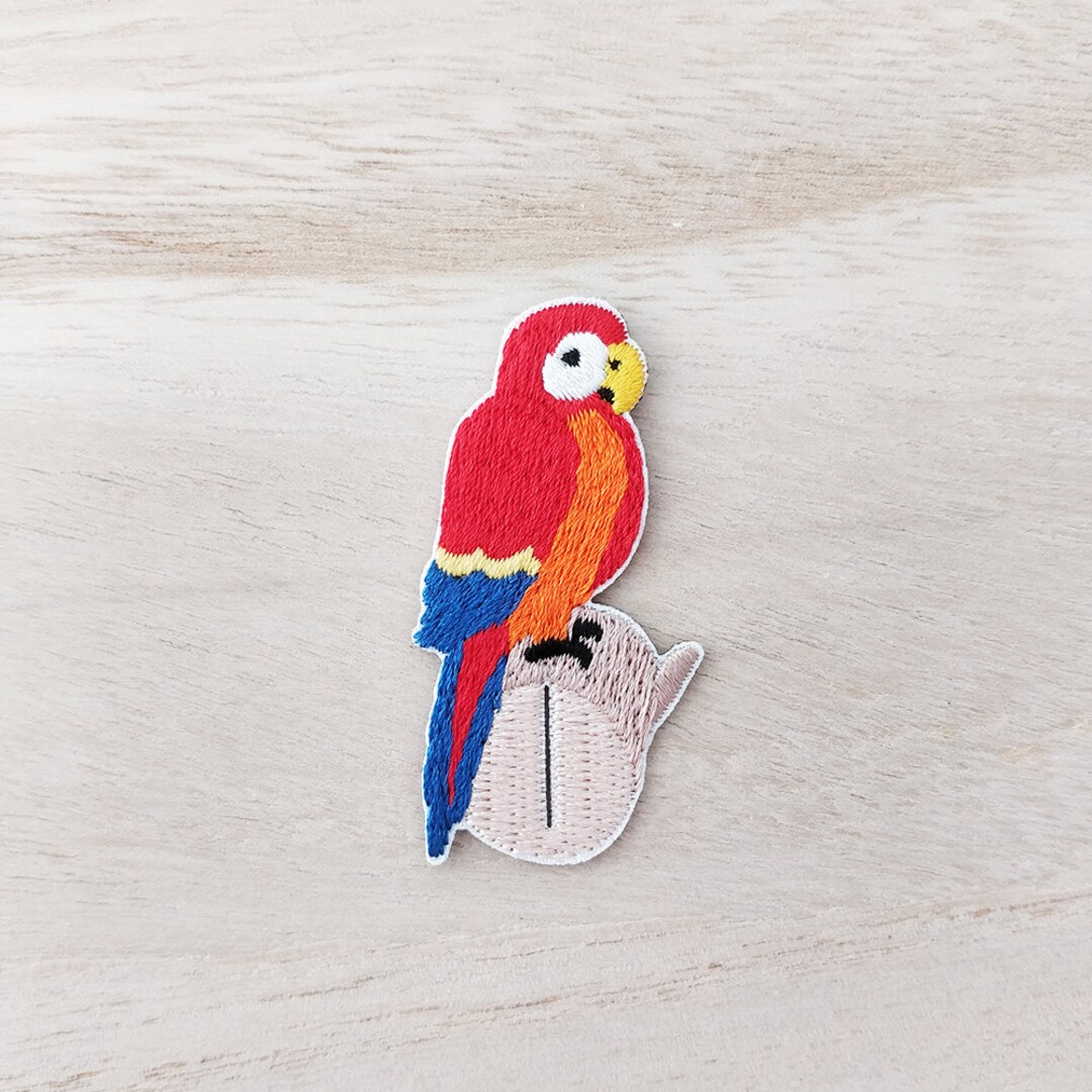 Cute Tropical Parrot Sitting on a Log Embroidery Patch, Cute Kawaii ...