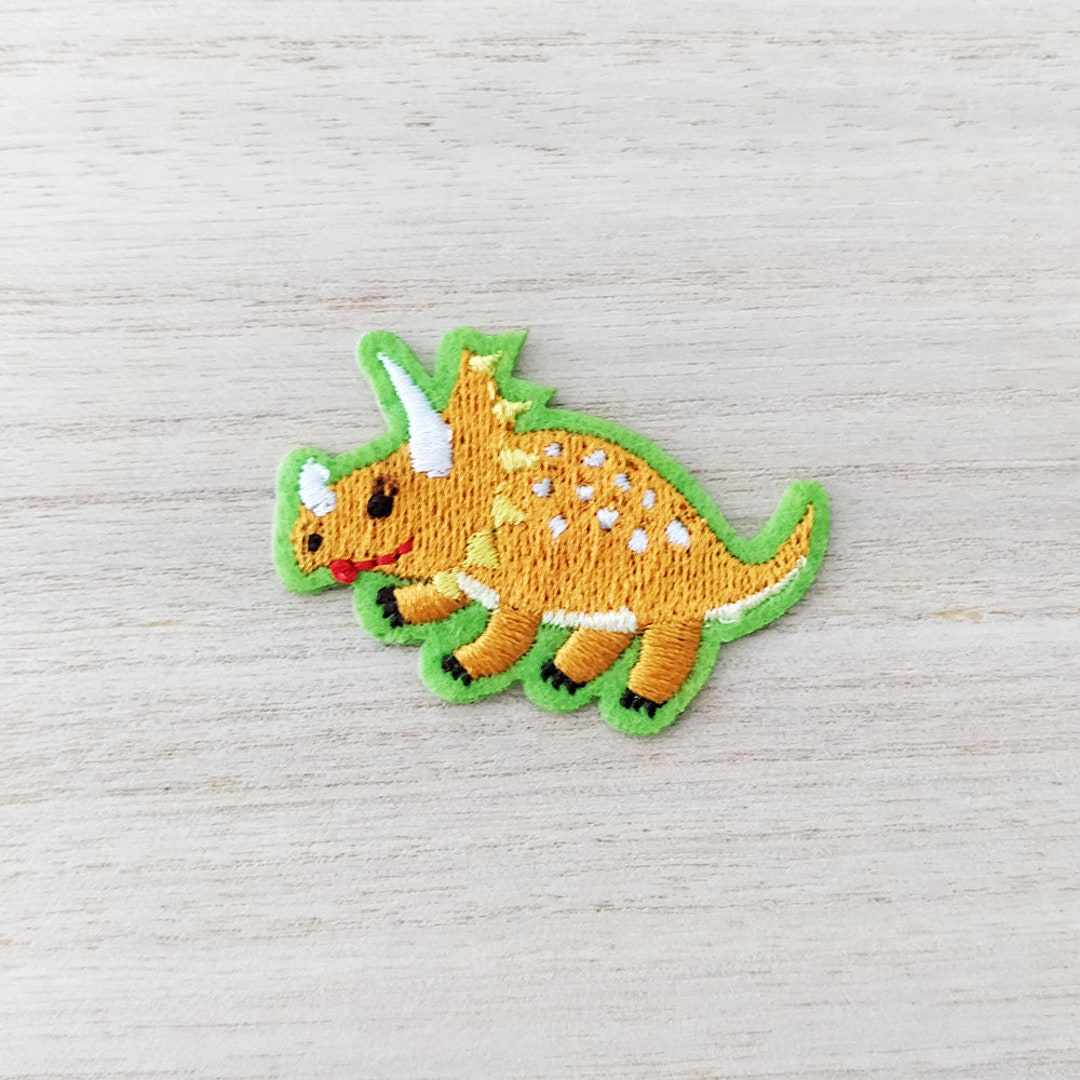 Triceratops Dinosaur Iron on Patch, Embroidery Patch, Cute Kawaii Patch, Sew on Patch, Stick on ...