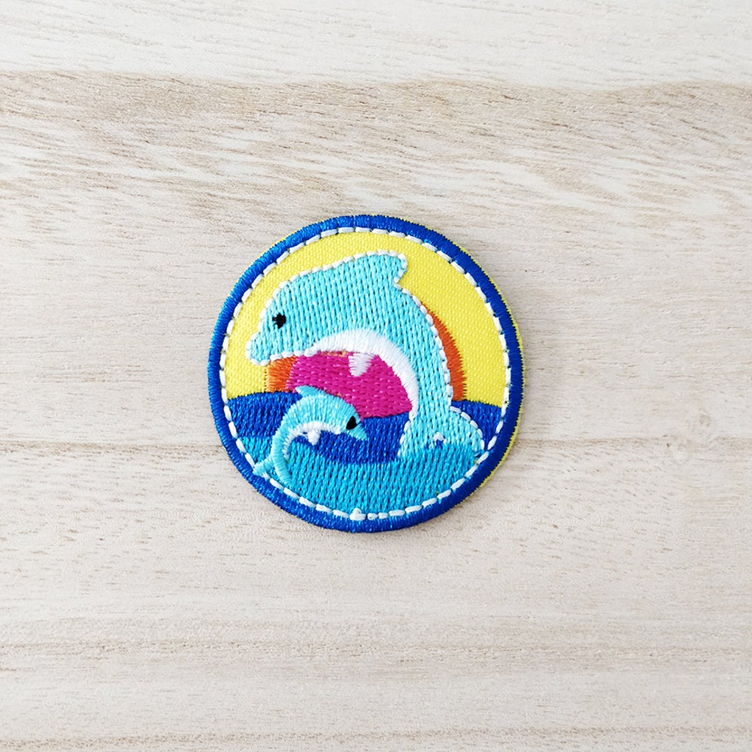 Dolphins Leaping in a Sunset Iron on Patch, Embroidery Patch, Cute ...