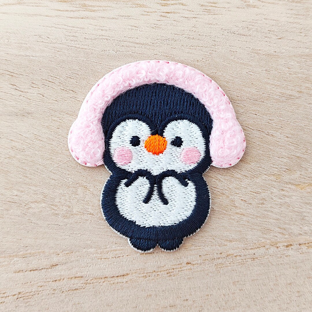 Cute Penguin With Fluffy Earmuffs Iron on Patch, Embroidery Patch, Cute ...