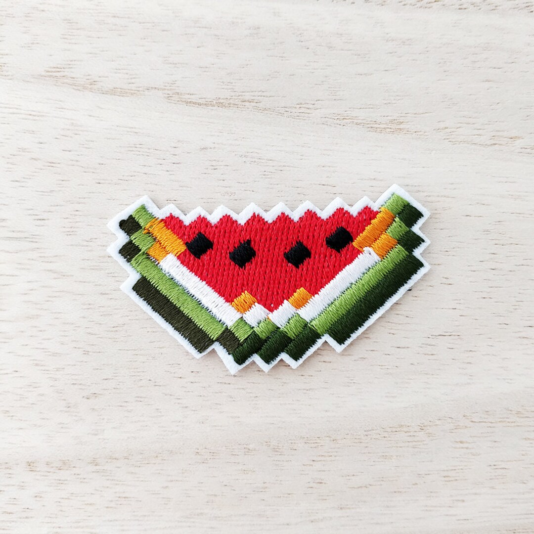 Pixelated Watermelon Fruit Iron on Patch, Embroidery Patch, Cute Kawaii ...