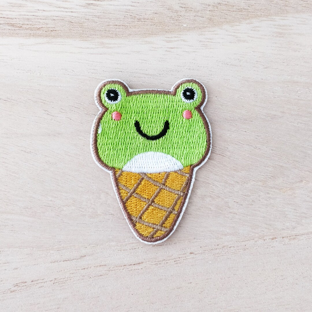 Adorable Froggy Frog Ice Cream Iron on Patch, Embroidery Patch, Cute ...
