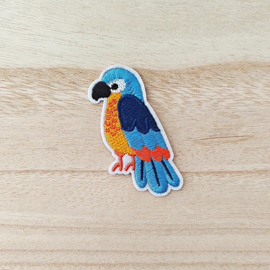 Cute Colorful Tropical Parrot Sitting on a Log Embroidery Patch, Cute ...