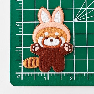 Red Panda With Bunny Ears Iron on Patch, Embroidery Patch, Cute Kawaii ...
