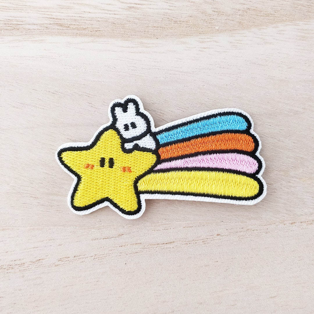 Bunny Riding Shooting Star Iron on Patch, Embroidery Patch, Cute Kawaii ...