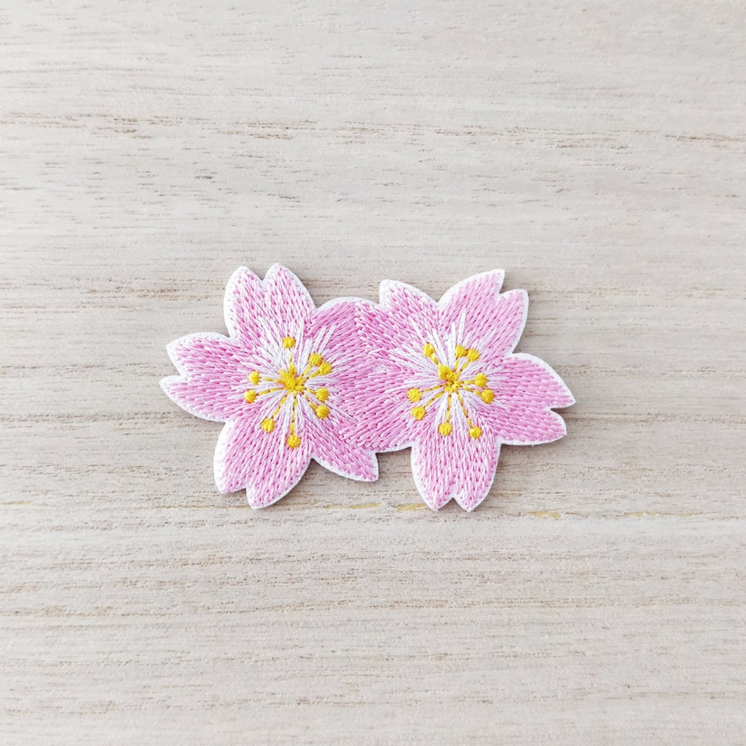 Pink Cherry Blossoms Sakura Iron on Patch, Embroidery Patch, Cute ...