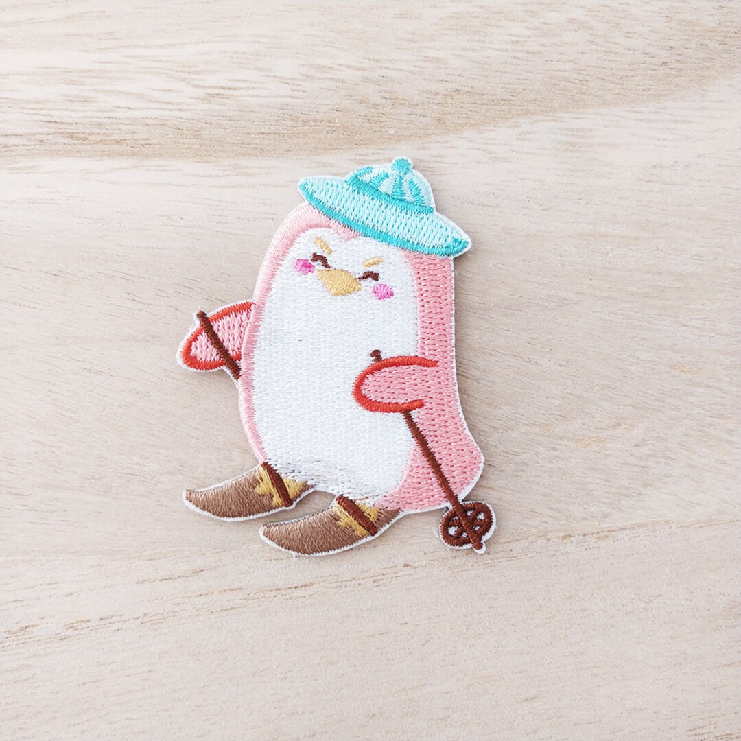 Skiing Pink Penguin Iron on Patch, Embroidery Patch, Cute Kawaii Patch ...