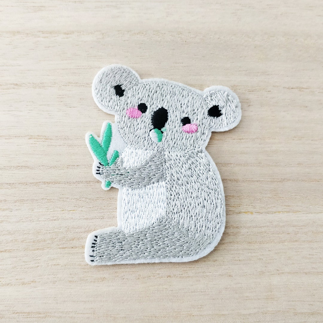 Adorable Koala Eating Eucalyptus Leaves Iron on Patch, Embroidery Patch ...