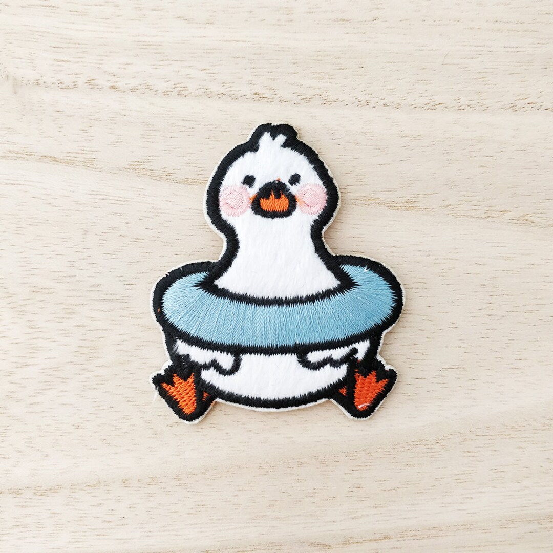 Cute Duck Stuck in Inner Tube Iron on Patch, Embroidery Patch, Cute ...