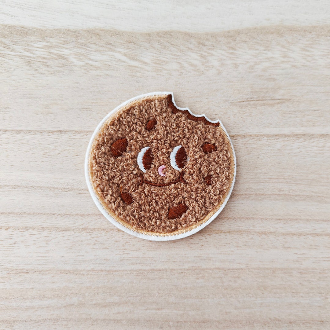 Bitten Smiley Chocolate Chip Cookie Patch Iron on Patch, Embroidery ...