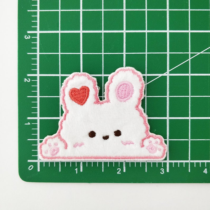 Peek-a-boo Heart Bunny Iron on Patch, Embroidery Patch, Cute Kawaii ...