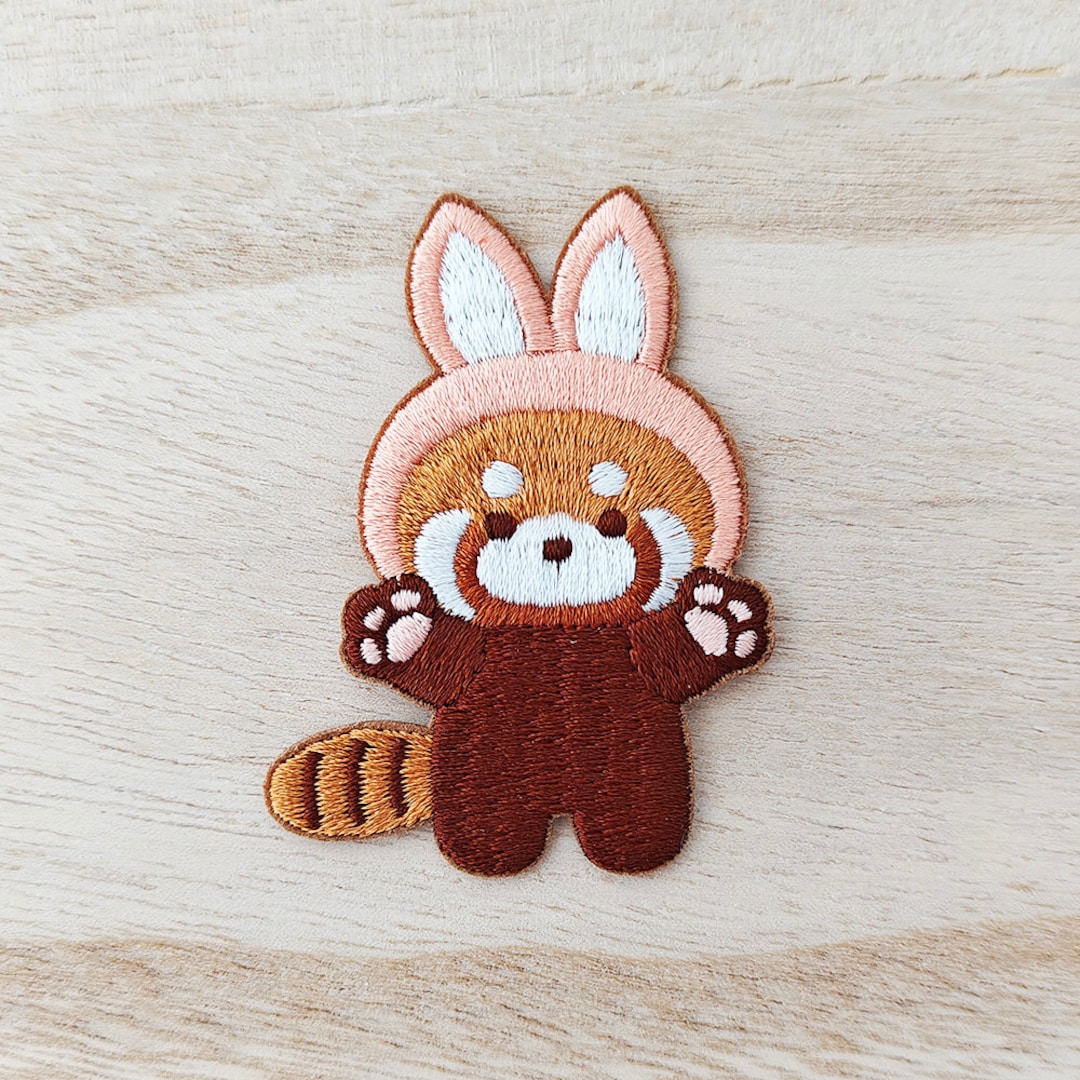 Red Panda With Bunny Ears Iron on Patch, Embroidery Patch, Cute Kawaii ...