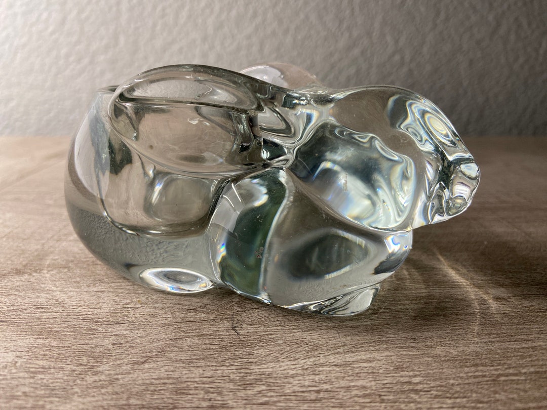 Vintage Indiana Glass Clear Glass Rabbit Bunny Hare Votive Candle ...