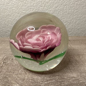 Vintage Paperweight Art Glass Pink Flower Office Decor - Etsy