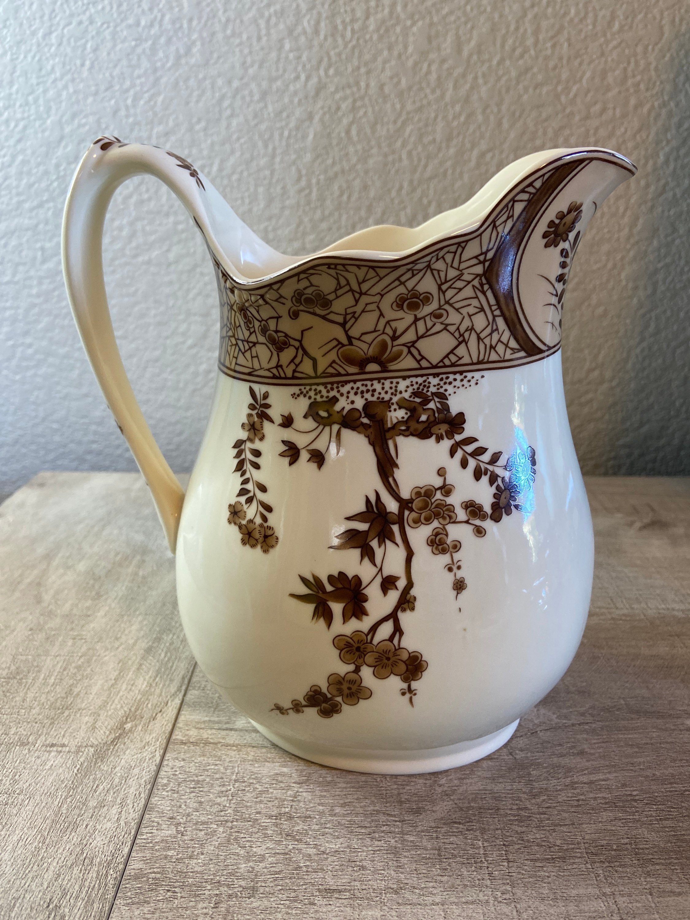 Vintage I Godinger & Co. Cream and Brown Ceramic Floral | Etsy