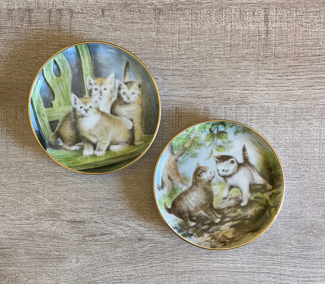 Vintage 2 Small Plates Kaiser West Germany Jungkatzen Kitten Cat Kitty ...