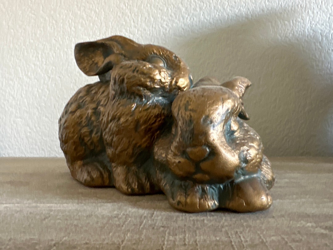 Vintage Ceramic Gold Brass Toned Bunny Rabbit Hare Figurine - Etsy
