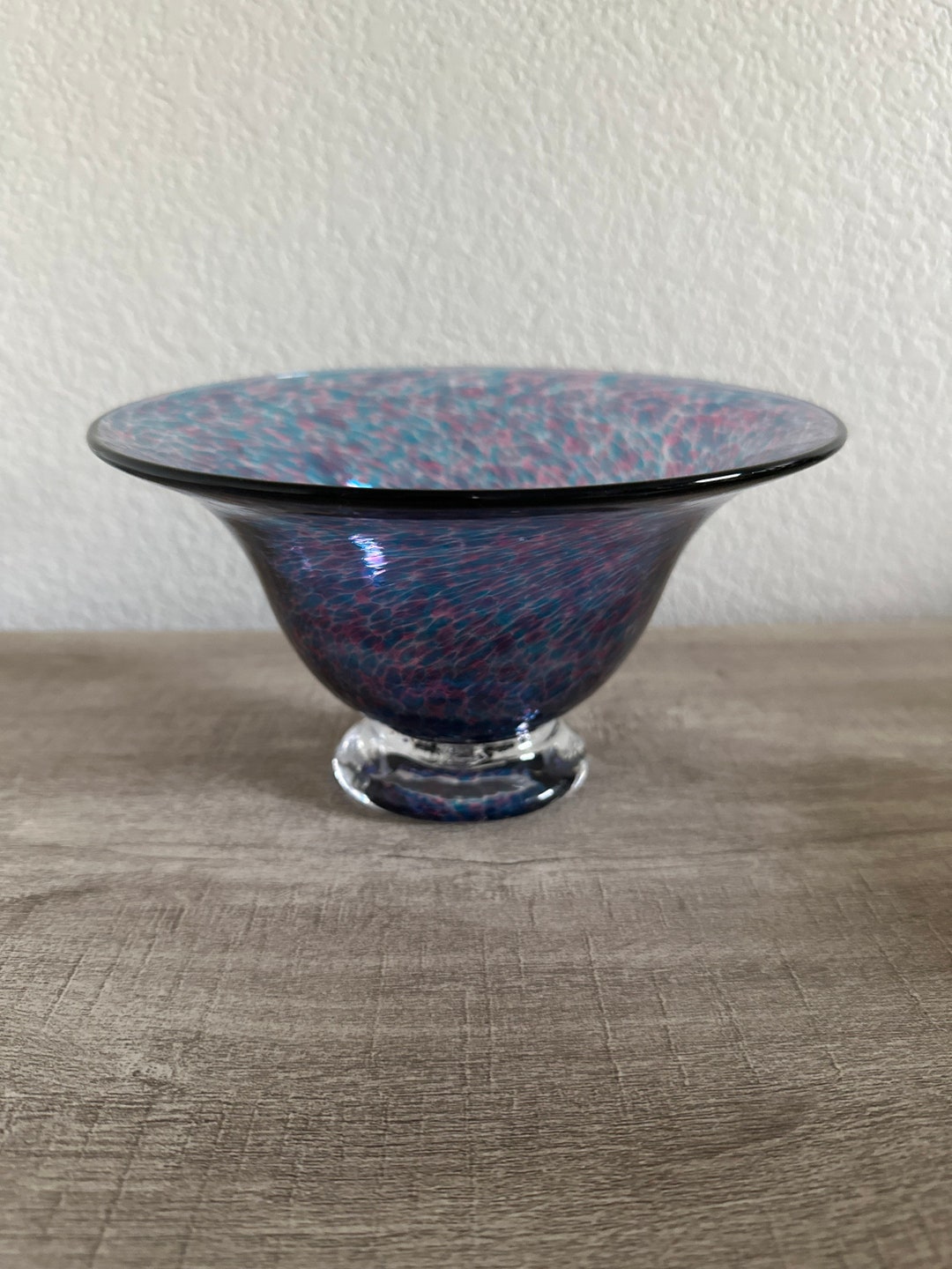 Vintage Bagi Art Studio Glass Bowl Confetti Pedestal Bowl Swirls Hues ...