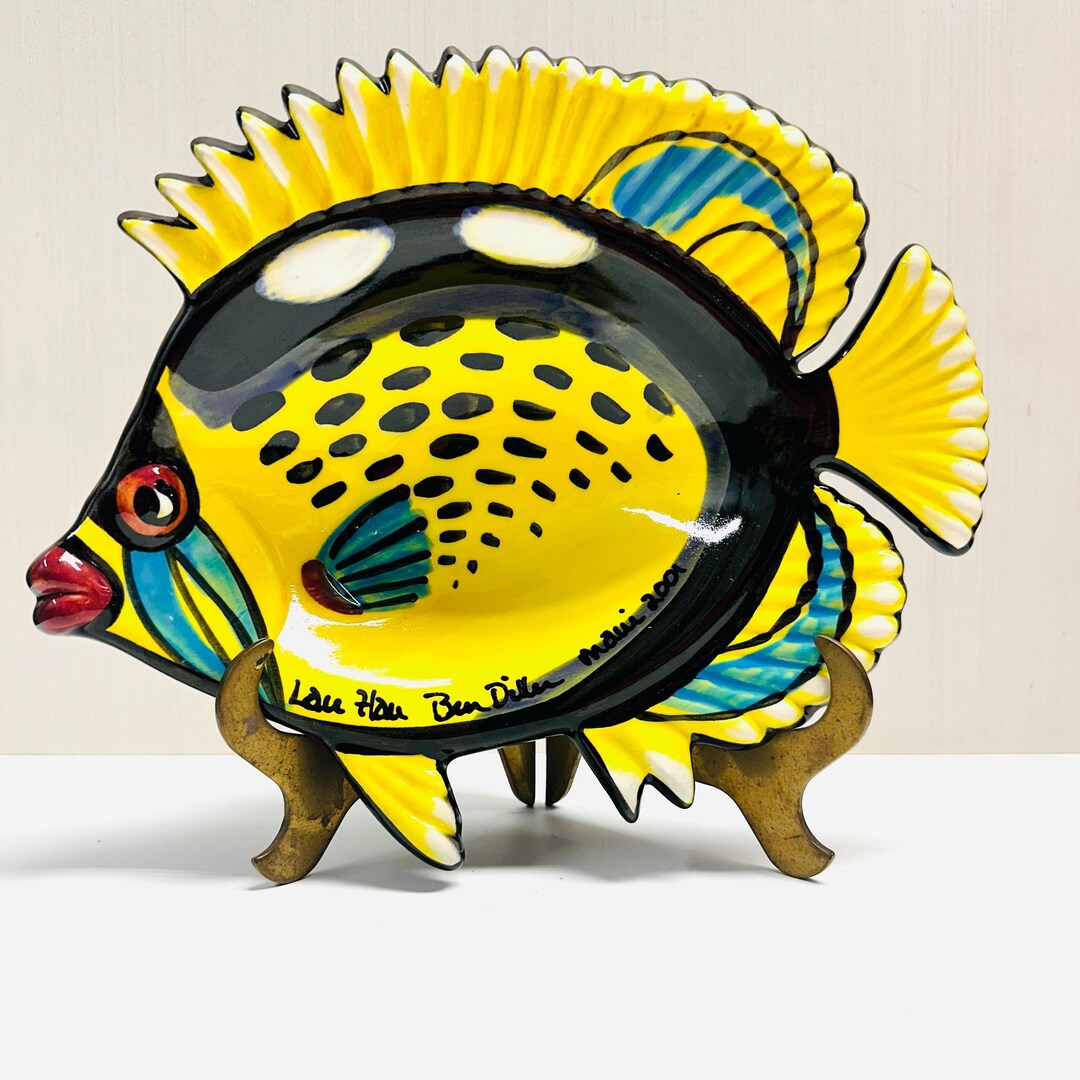 Vintage Art Studio Hawaiian Folk Art Ben Diller Butterfly Fish Dish ...