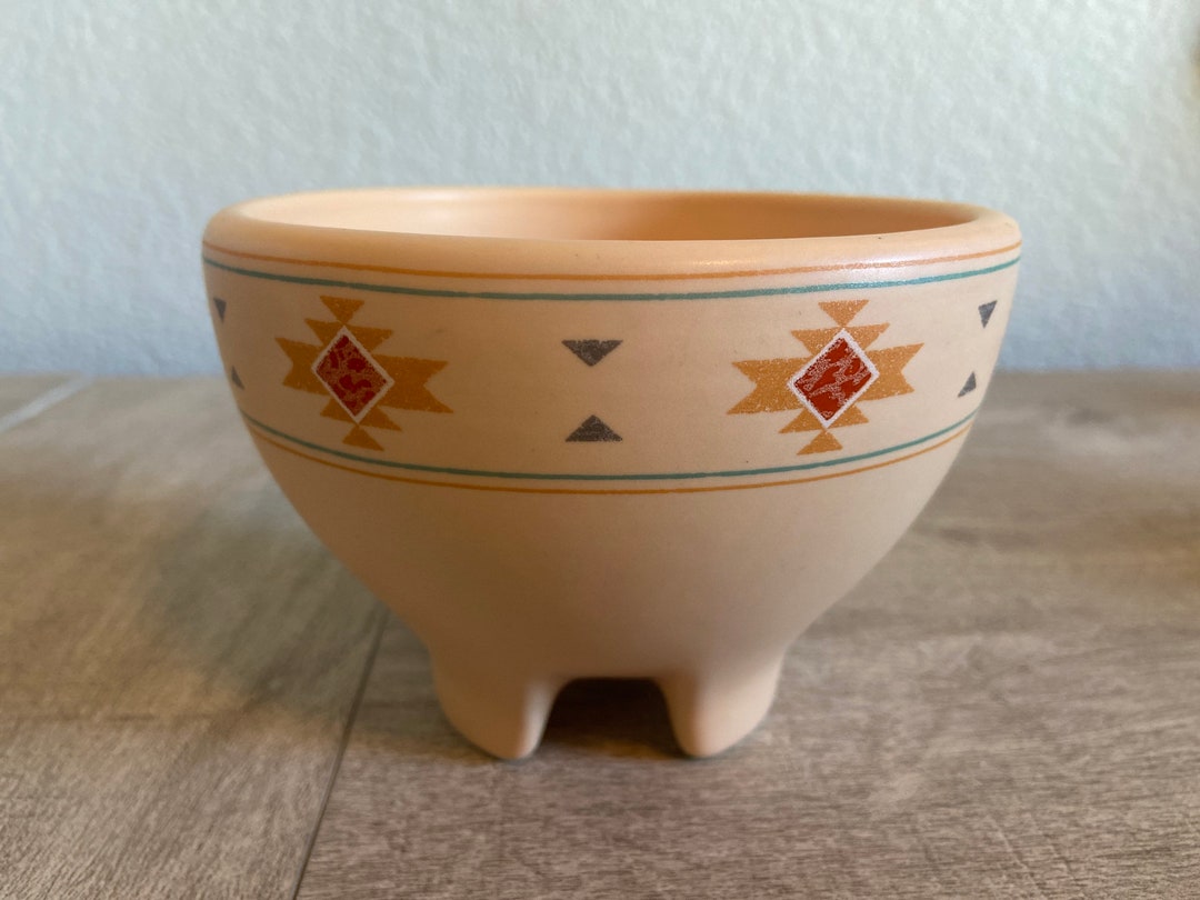 Vintage Treasure Craft Peach Ceramic Southwest Aztec Pattern Salsa Bowl ...