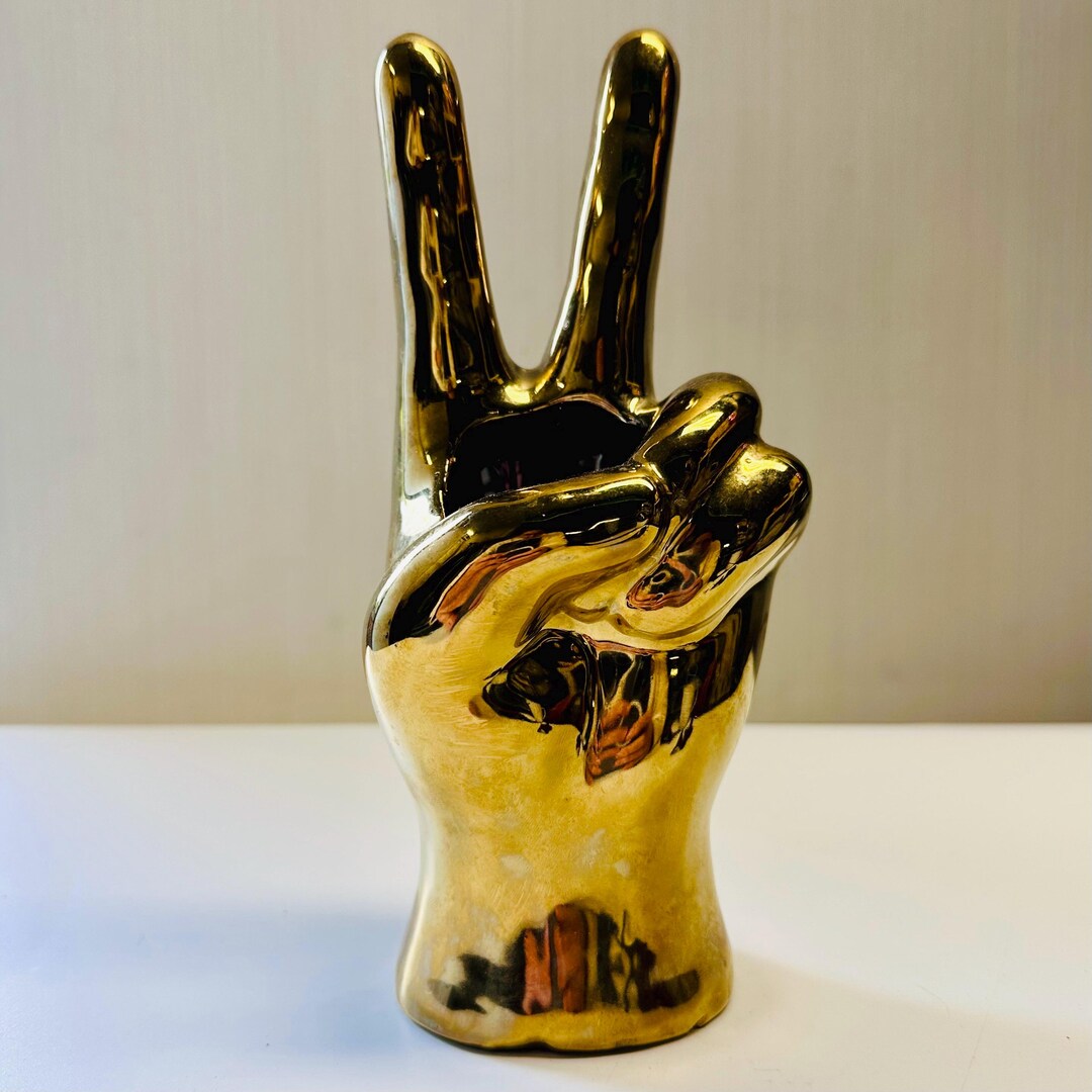 Peace Sign Hand Gold Toned Planter Pot Jewelry Ring Holder - Etsy