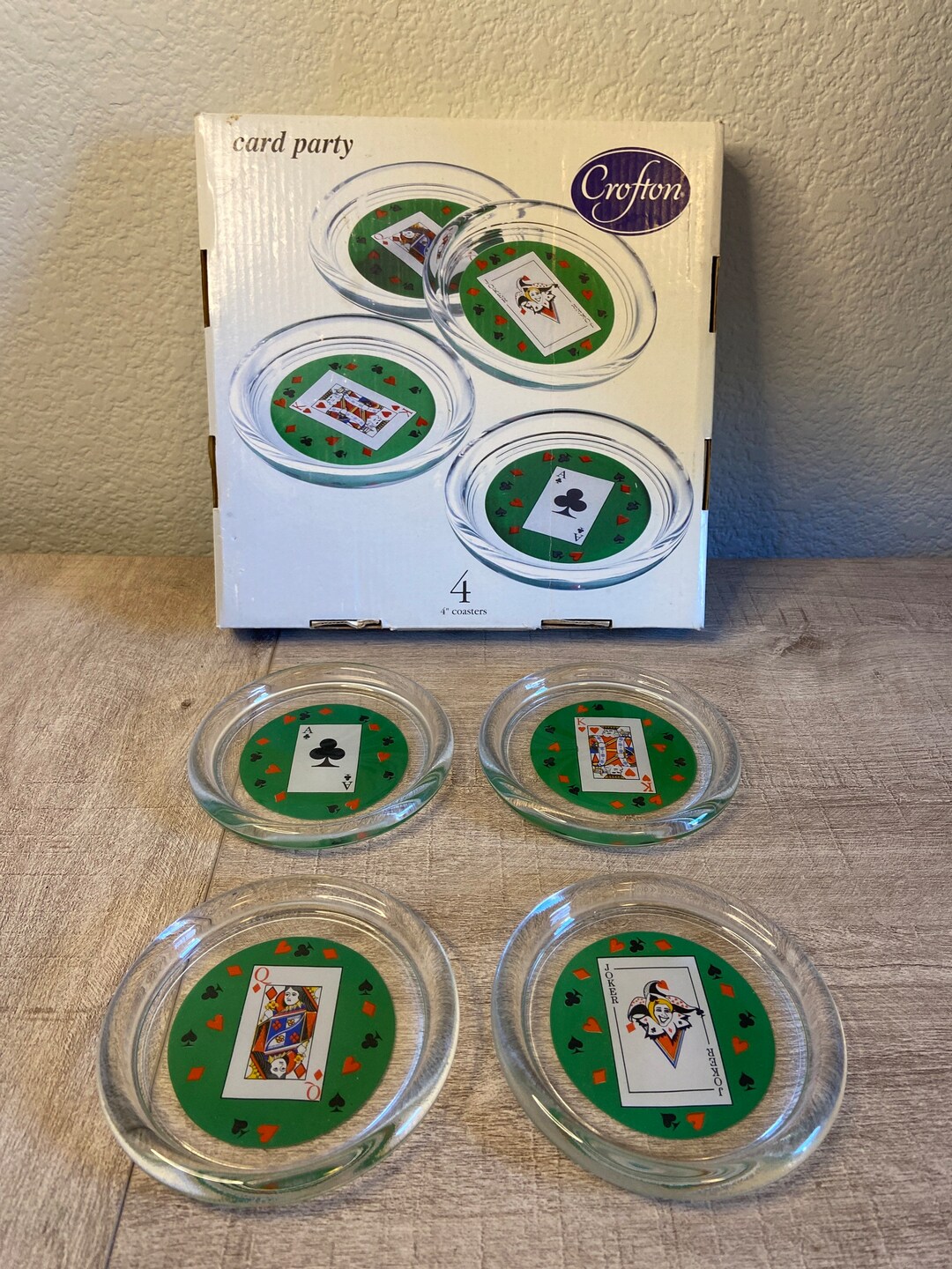 Vintage Glass Card Drink Coasters Crofton Poker Coasters Card Party ...