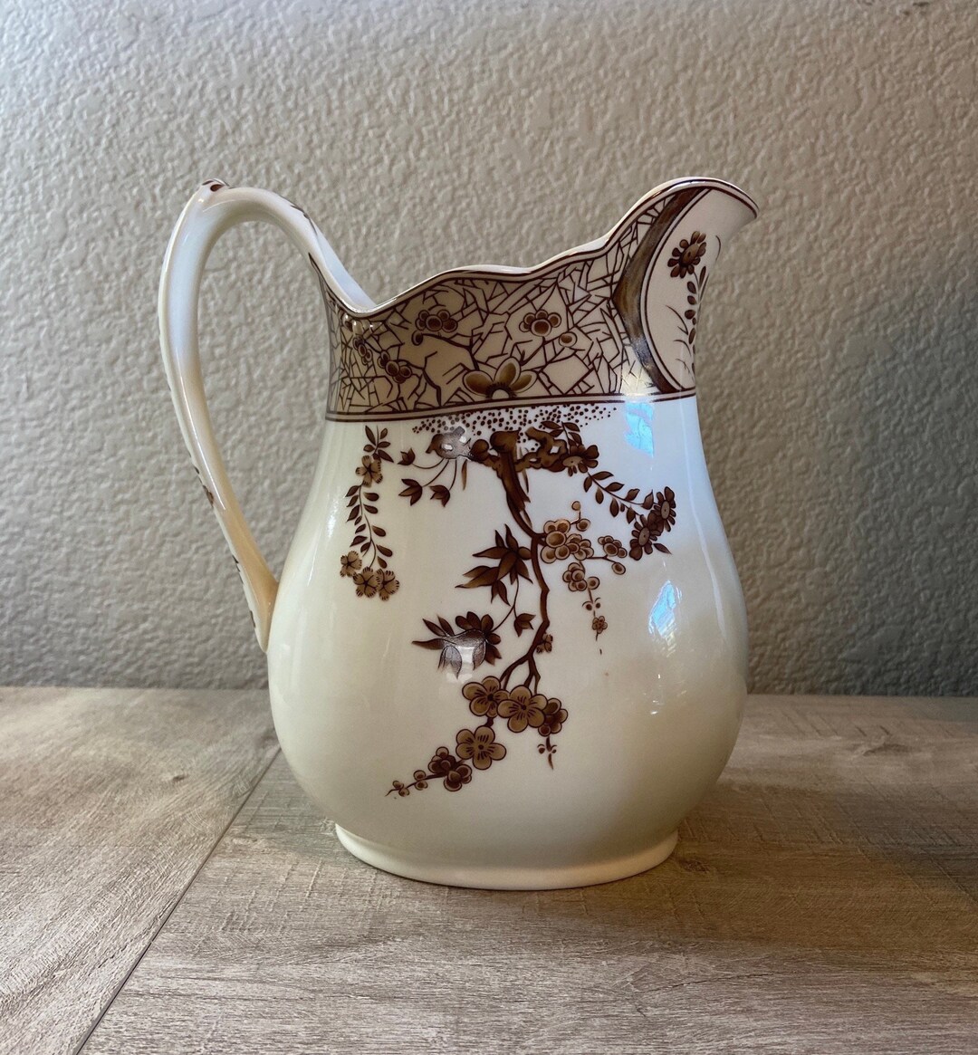 Vintage Pitcher I Godinger & Co. Cream and Brown Flowers Design - Etsy