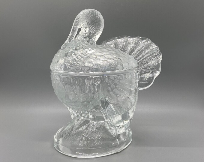 Vintage L.E. Smith Clear Turkey Glass Turkey Made in USA Lidded - Etsy