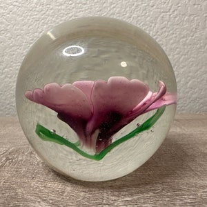 Vintage Paperweight Art Glass Pink Flower Office Decor - Etsy