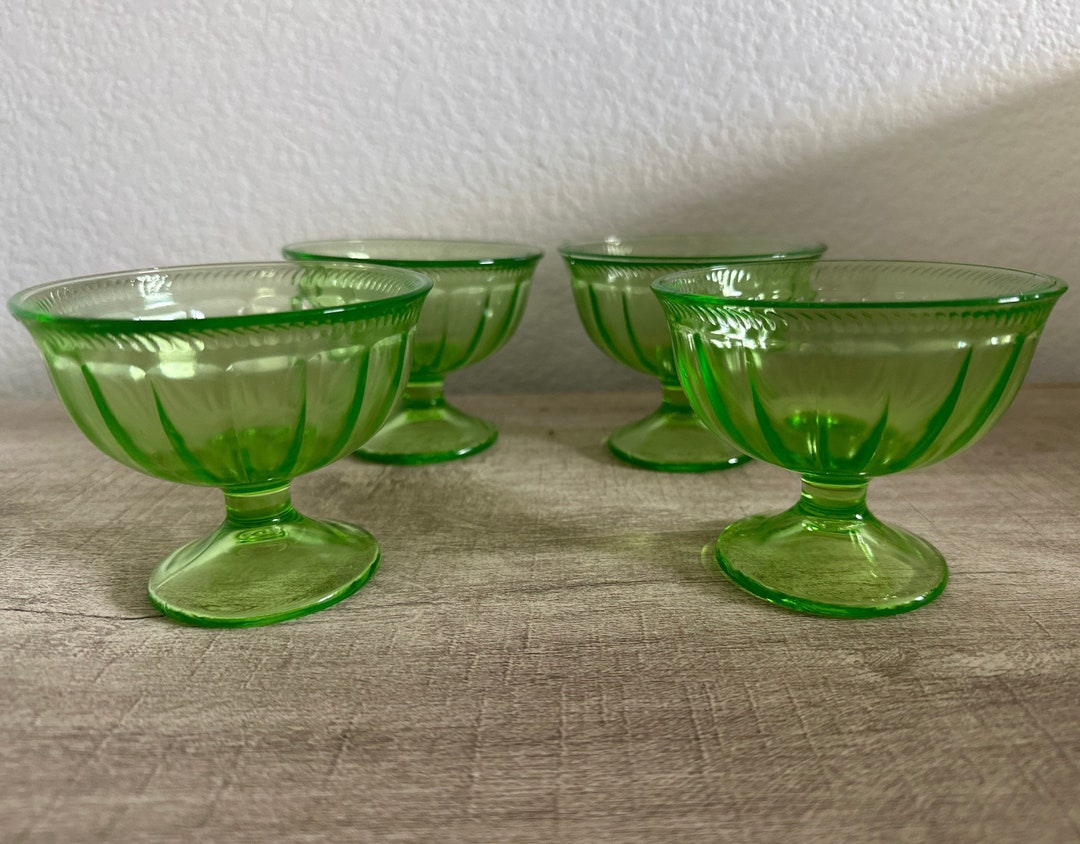 Four Vintage Federal Glass Sorbet Green Depression Glass Glowy Glass ...