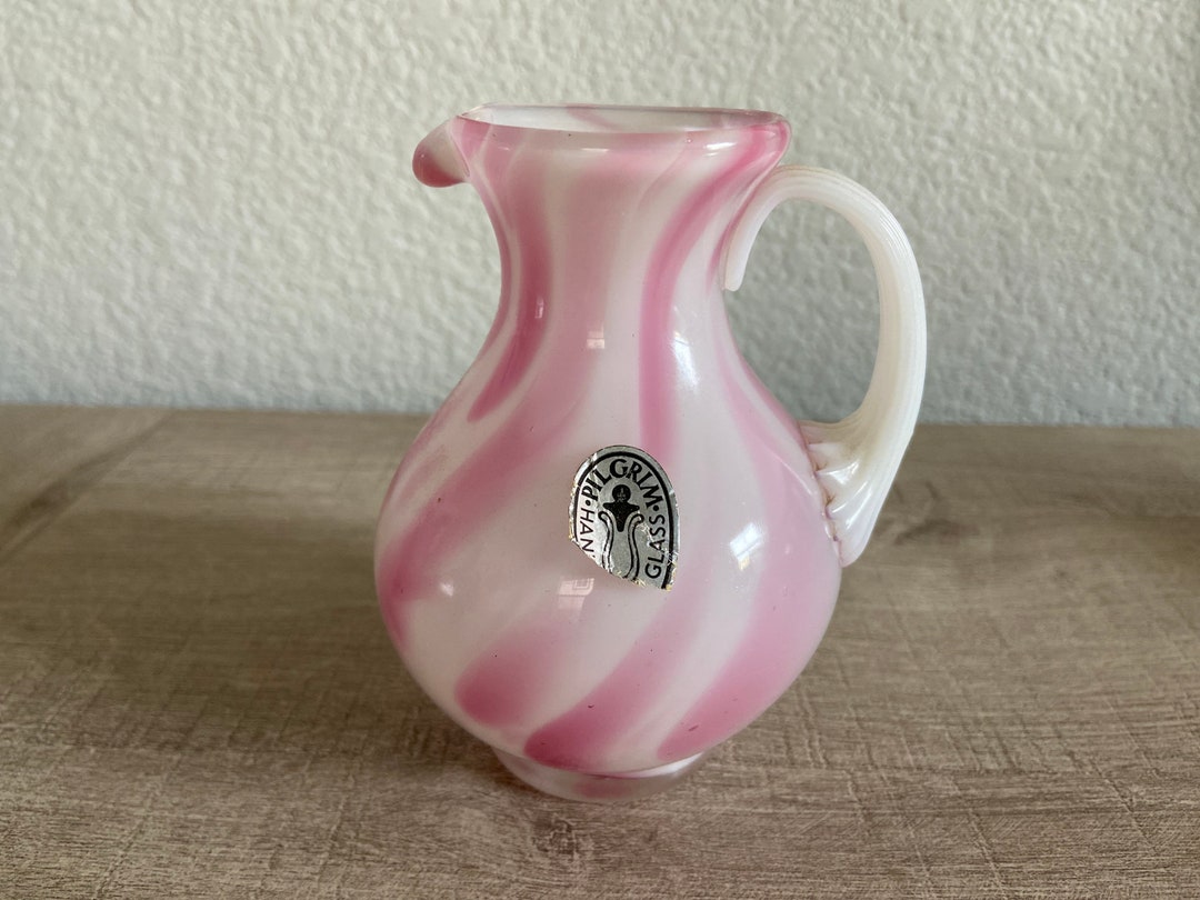 Vintage Pilgram Art Glass Pitcher Pink and White Collectible Glass - Etsy
