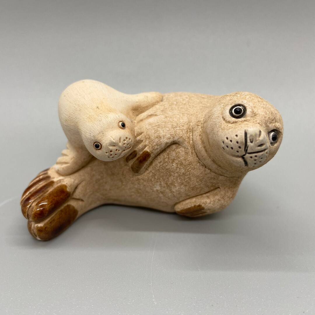 Vintage Pottery Deltos Peru Seal and Pup Figurine - Etsy