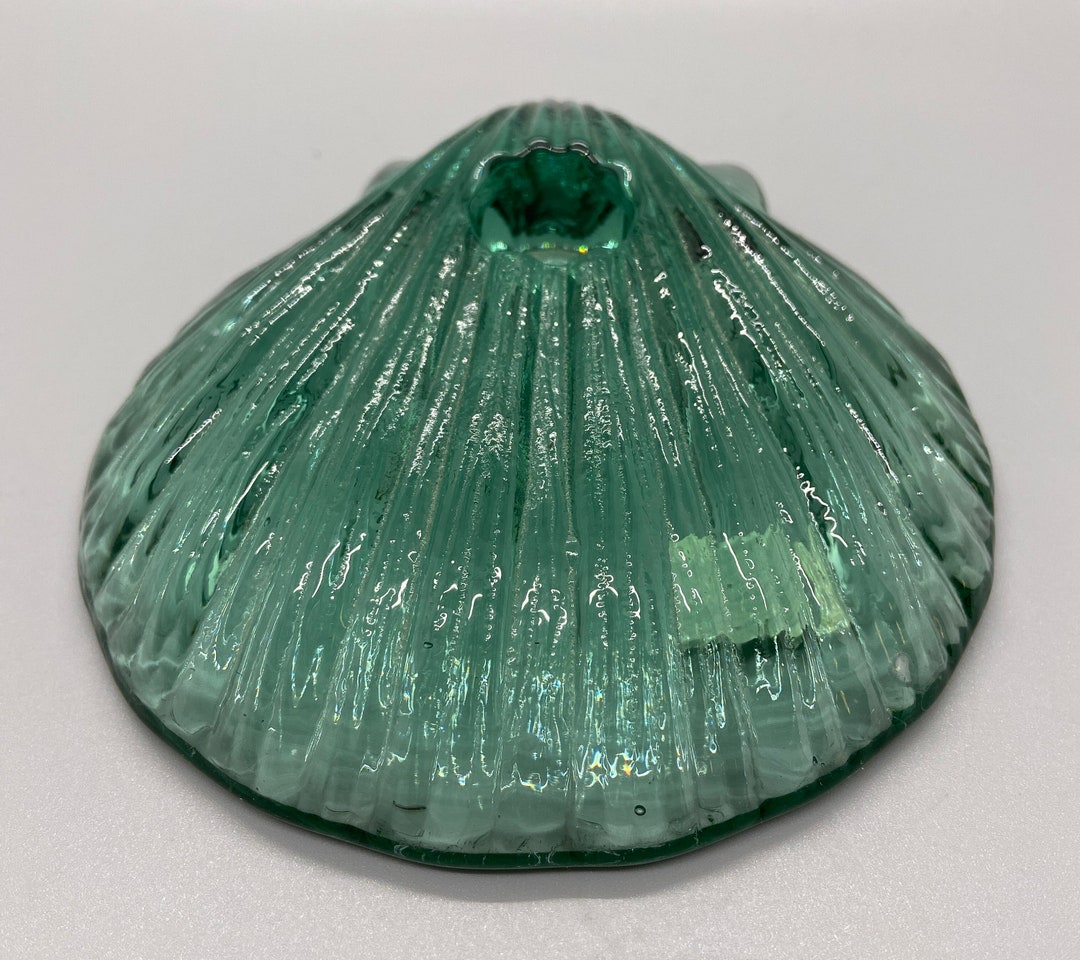 Vintage Clam Shell Candlestick Holder Recycled Teal Glass Made in Spain ...