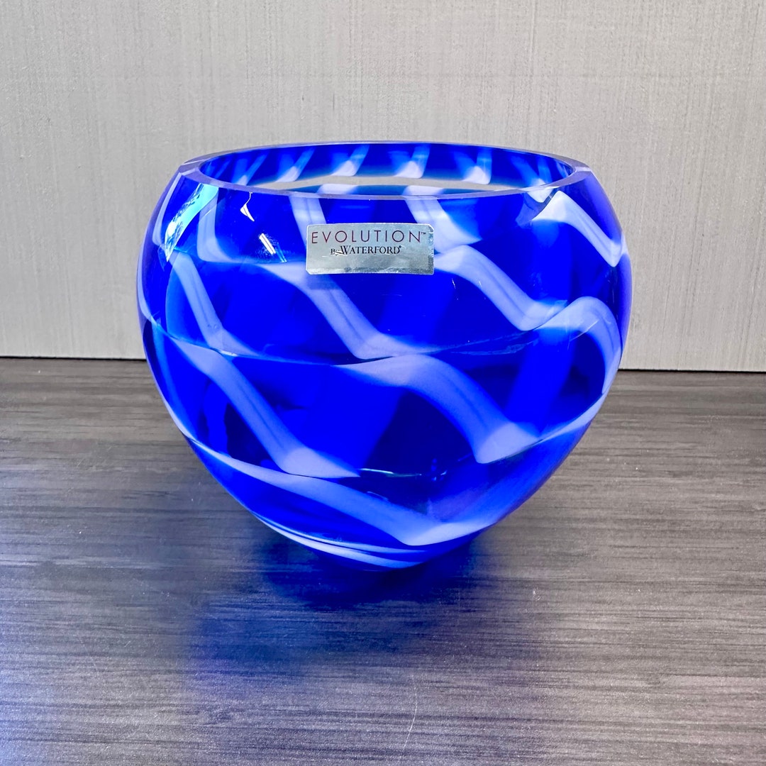 Vintage Evolution by Waterford Cobalt Blue and White Swirl Glass Bowl ...