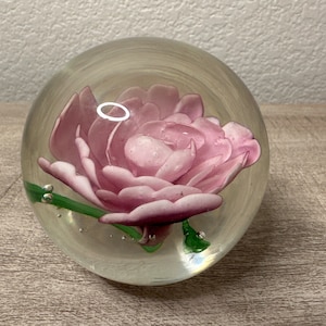 Vintage Paperweight Art Glass Pink Flower Office Decor - Etsy