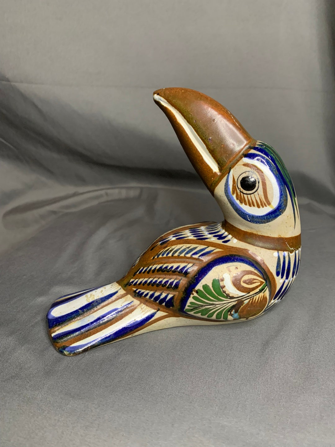 Vintage Hand Painted Folk Art Mexican Pottery Toucan Bird Figure Signed ...