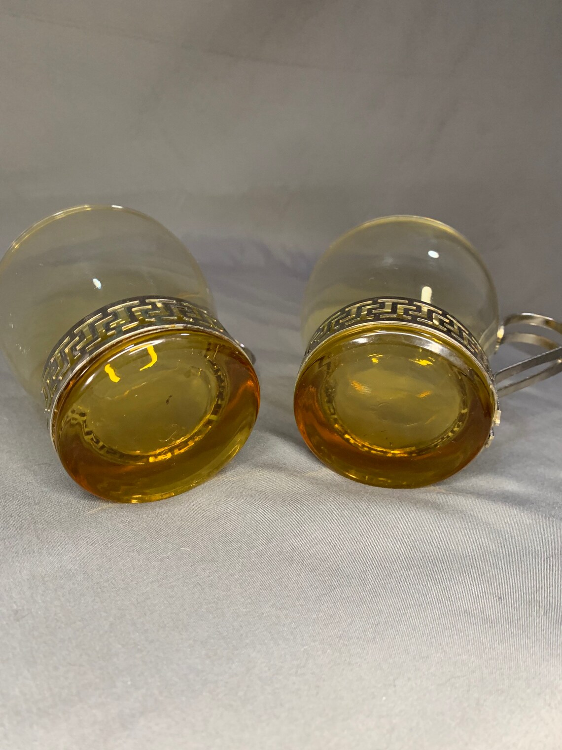 Vintage Amber Glass Mugs With Metal Handle and Detailing Set of 2 - Etsy