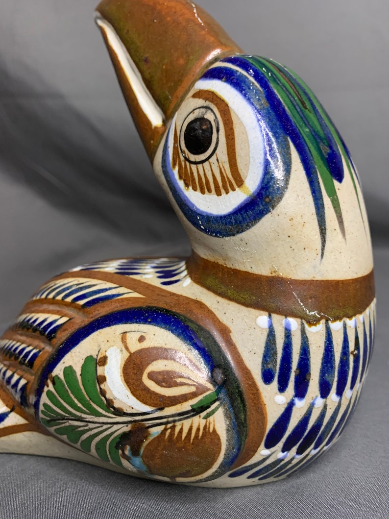 Vintage Hand Painted Folk Art Mexican Pottery Toucan Bird Figure Signed ...