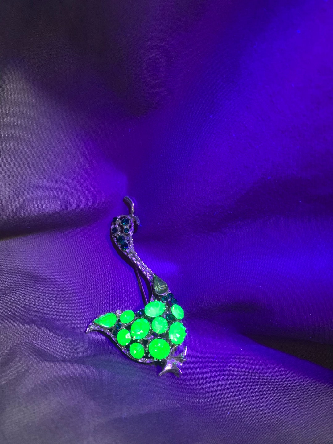 Vintage Uranium Glass Rhinestone Metal Duck Brooch - Etsy