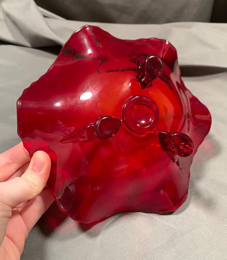 Vintage Amberina Glow Glass Footed Ruffle Candy Dish / Compote / Bowl ...