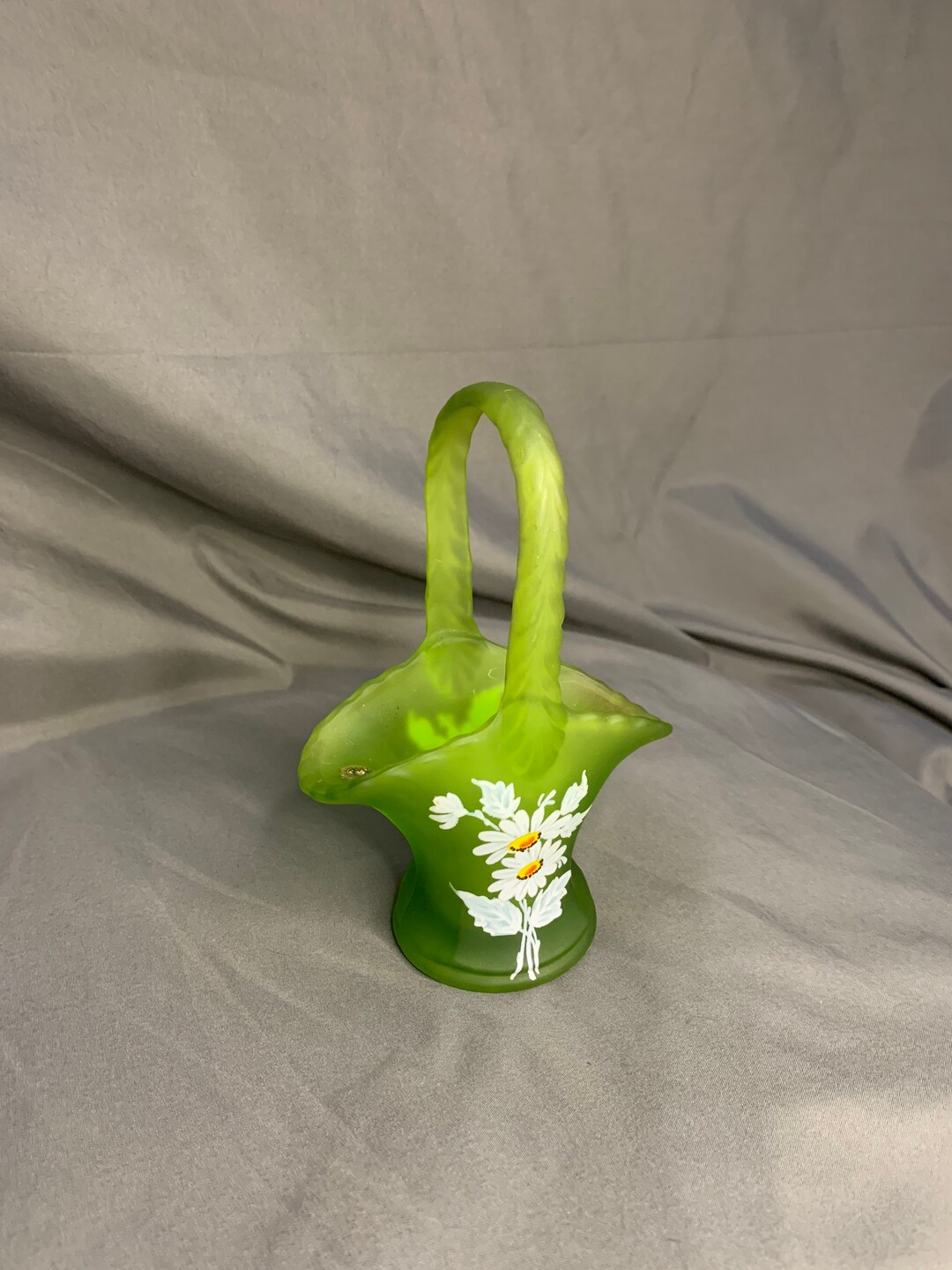 Vintage Westmoreland Floral Green Glass Basket - Etsy