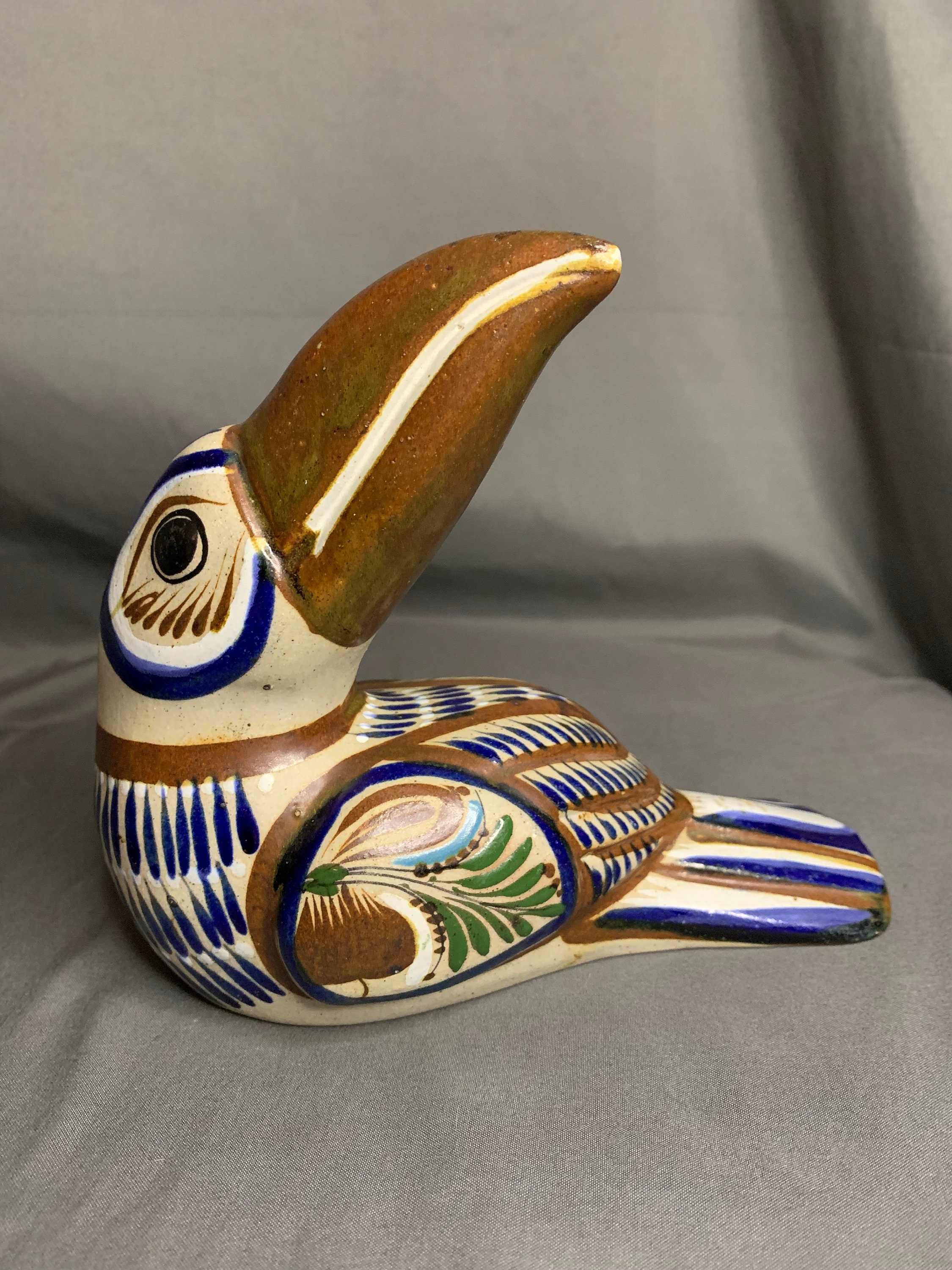 Vintage Hand Painted Folk Art Mexican Pottery Toucan Bird Figure Signed ...