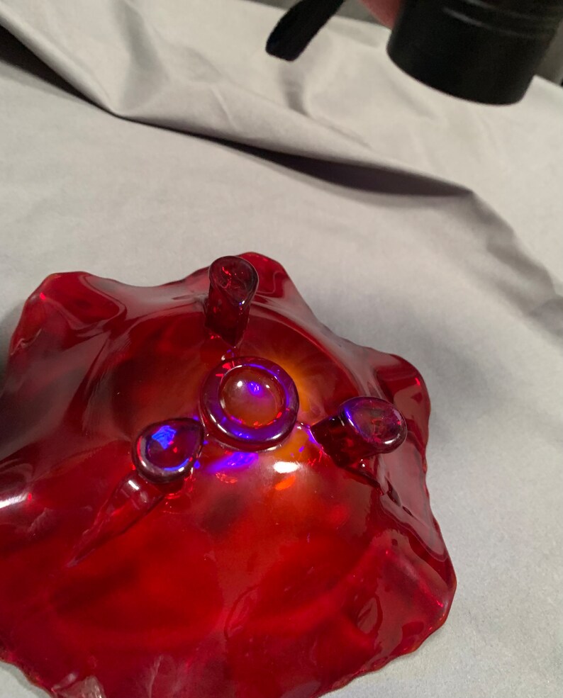 Vintage Amberina Glow Glass Footed Ruffle Candy Dish / Compote / Bowl ...