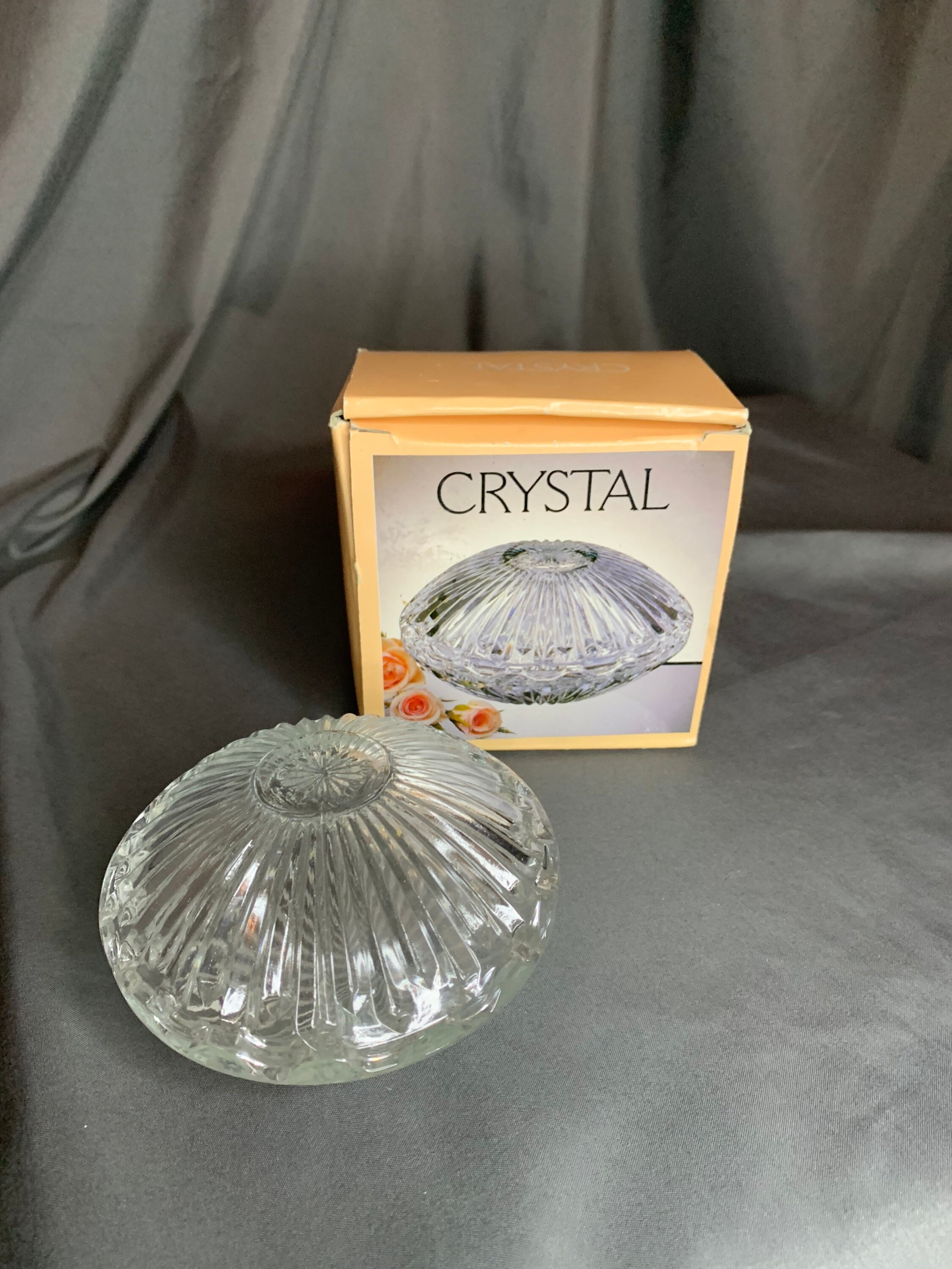Vintage Crystal Glass Adjoining Ashtrays / Trinket Dish With Original ...