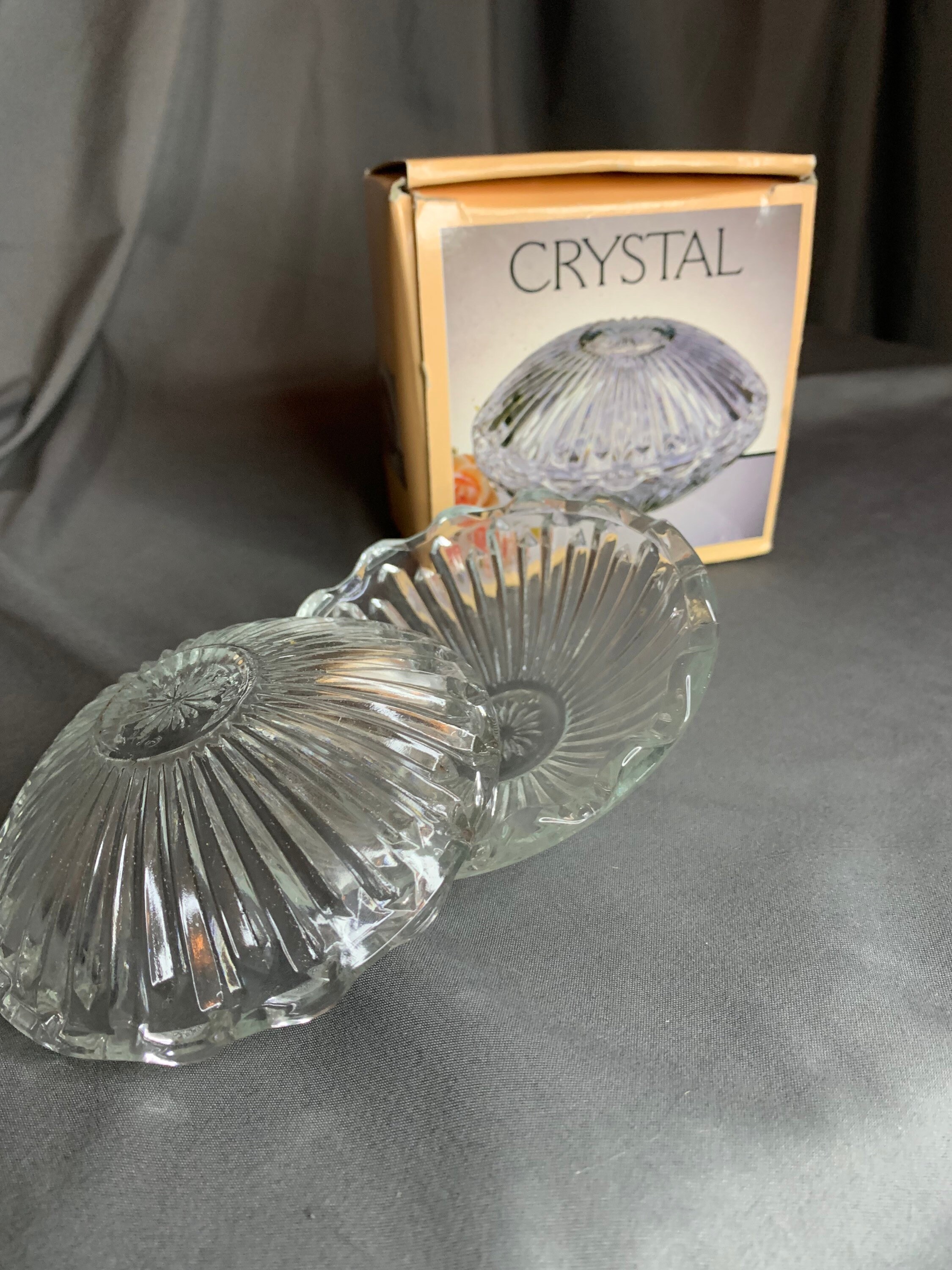 Vintage Crystal Glass Adjoining Ashtrays / Trinket Dish With Original ...