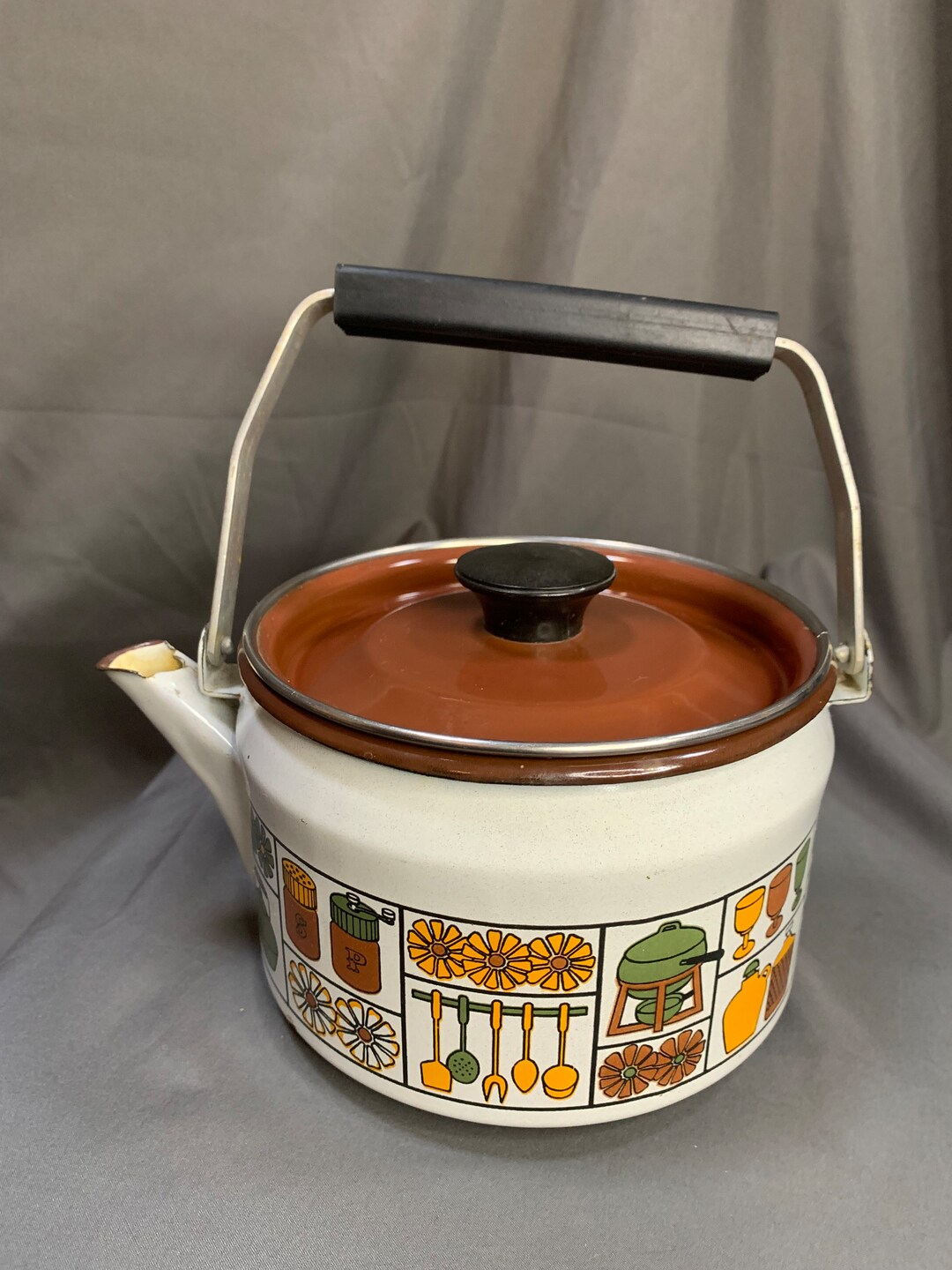 Vintage MCM 1970s Enamel Ware Decorative Teapot - Etsy