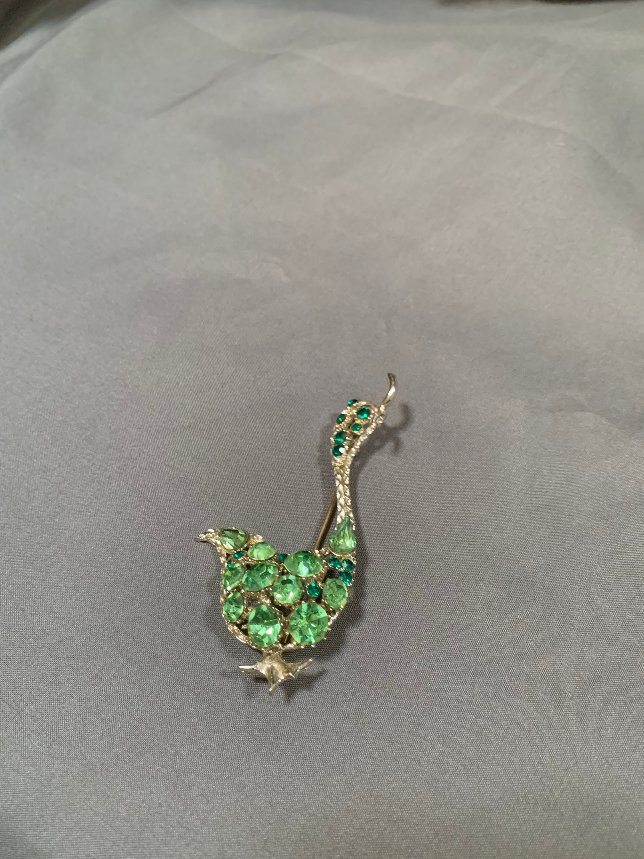 Vintage Uranium Glass Rhinestone Metal Duck Brooch - Etsy